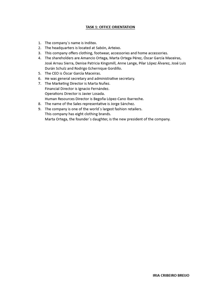Task 1. Office Orientation | PDF
