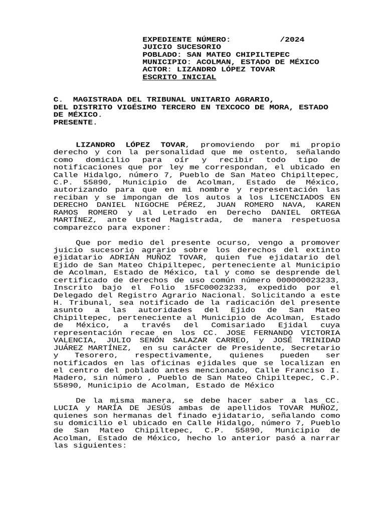 Demanda Sucesorio Lizandro | PDF