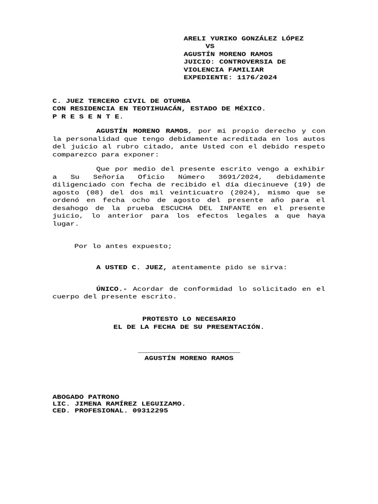 Exhibe Oficio Dif 1176 | PDF