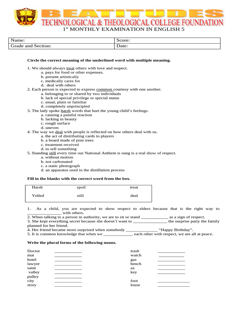 ENGLISH 5-Exam | PDF