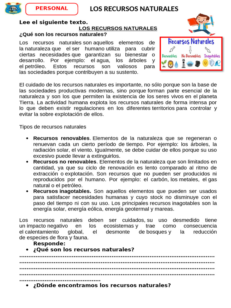 FICHA PS. Los Recursos Naturales | PDF