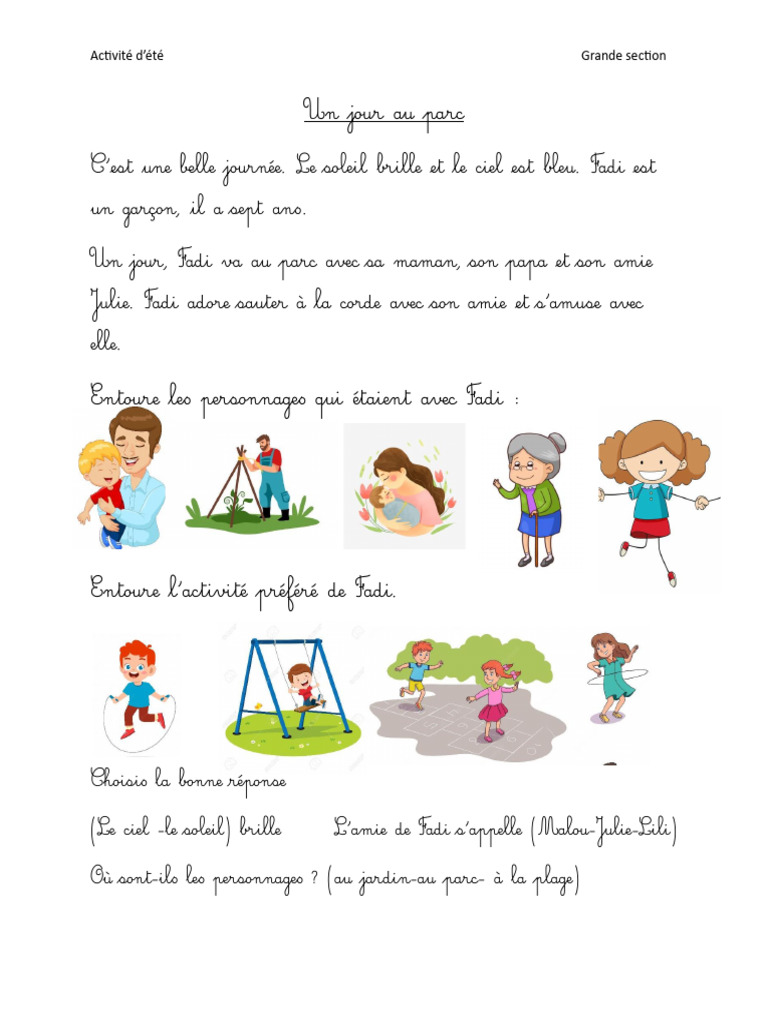 Un Jour Au Parc Texte | PDF