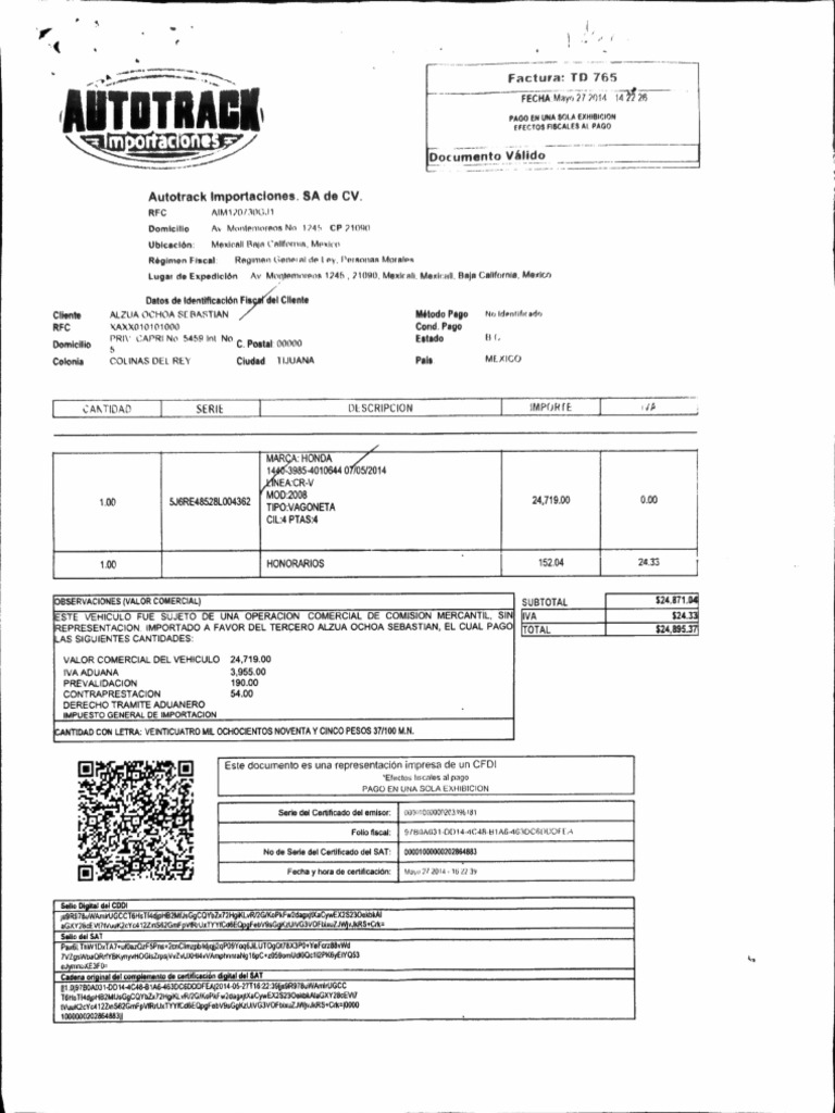 Autotrack Importaciones - Factura | PDF
