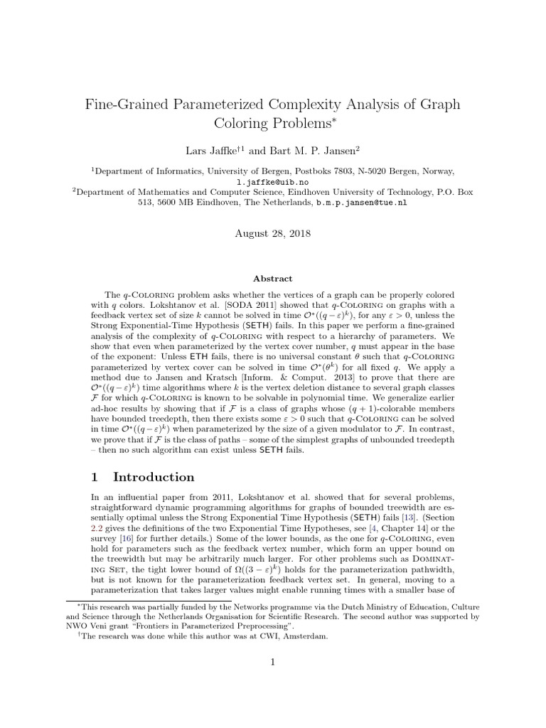 Fine-Grained Parameterized Complexity Analysis of Graph Coloring Problems | PDF
