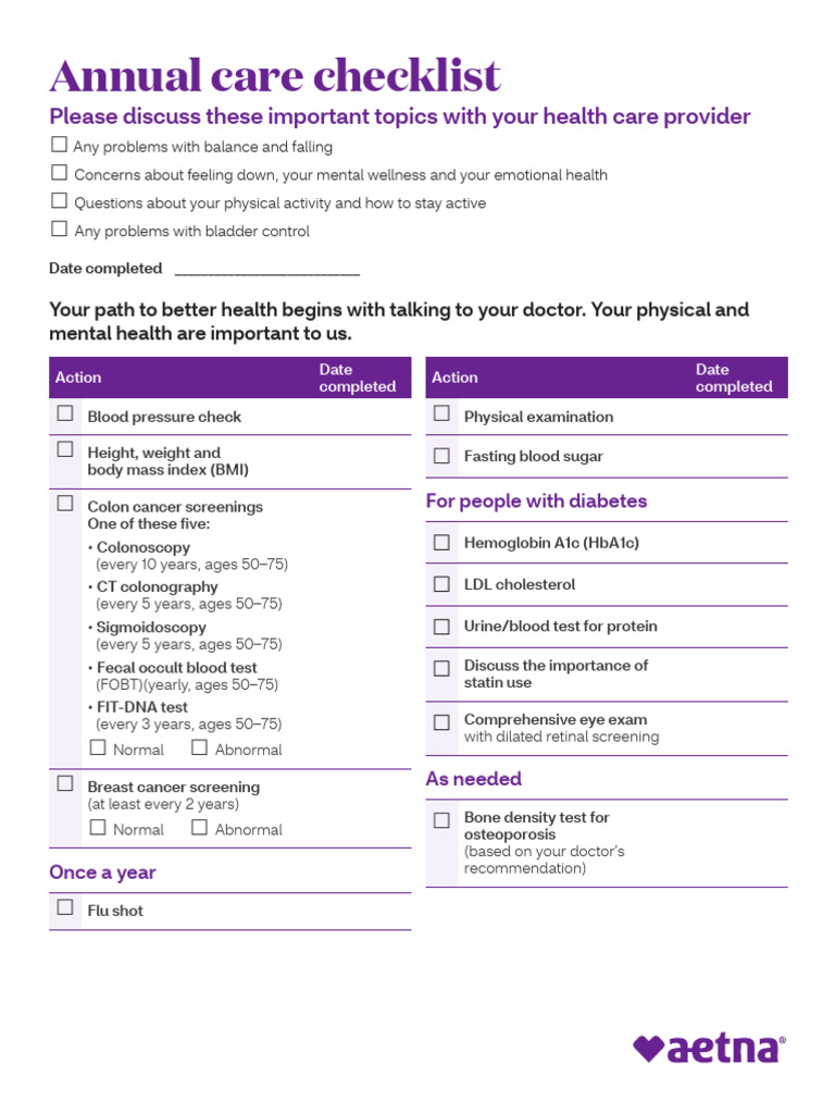 Member Annual Care Checklist-2 | PDF