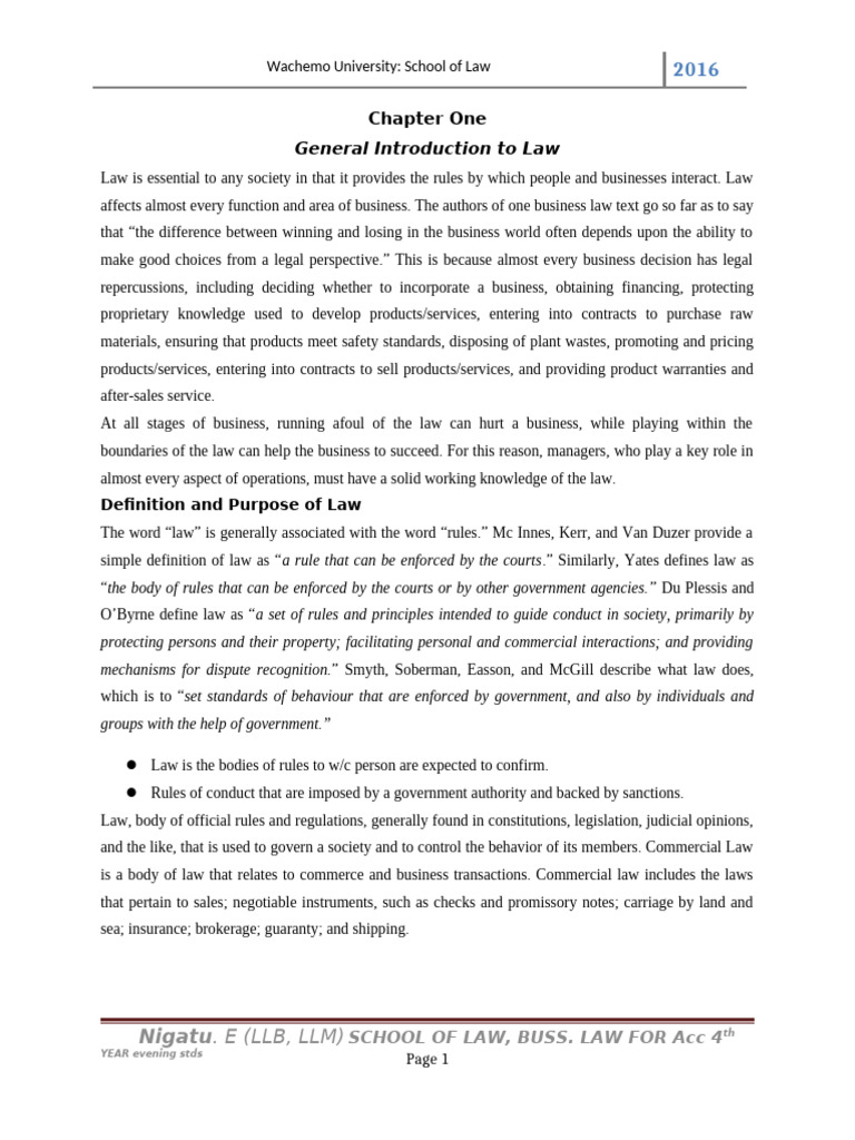 General Introduction To Law: Chapter One | PDF