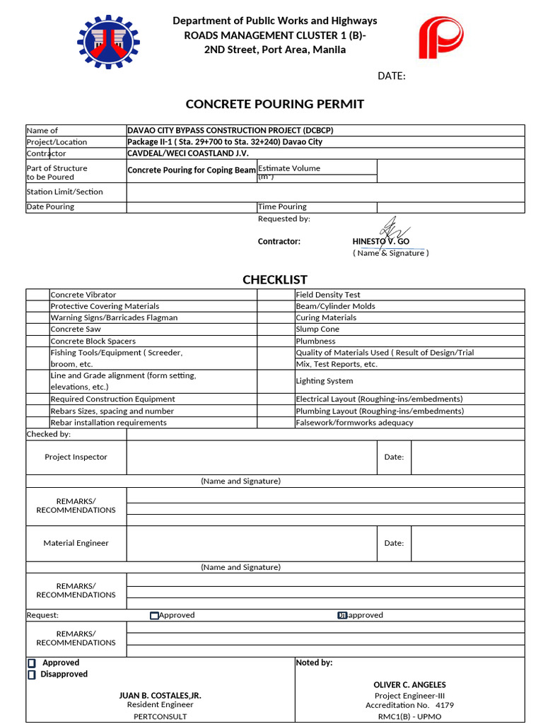 WIR-CONCRETE POURING PERMIT | PDF