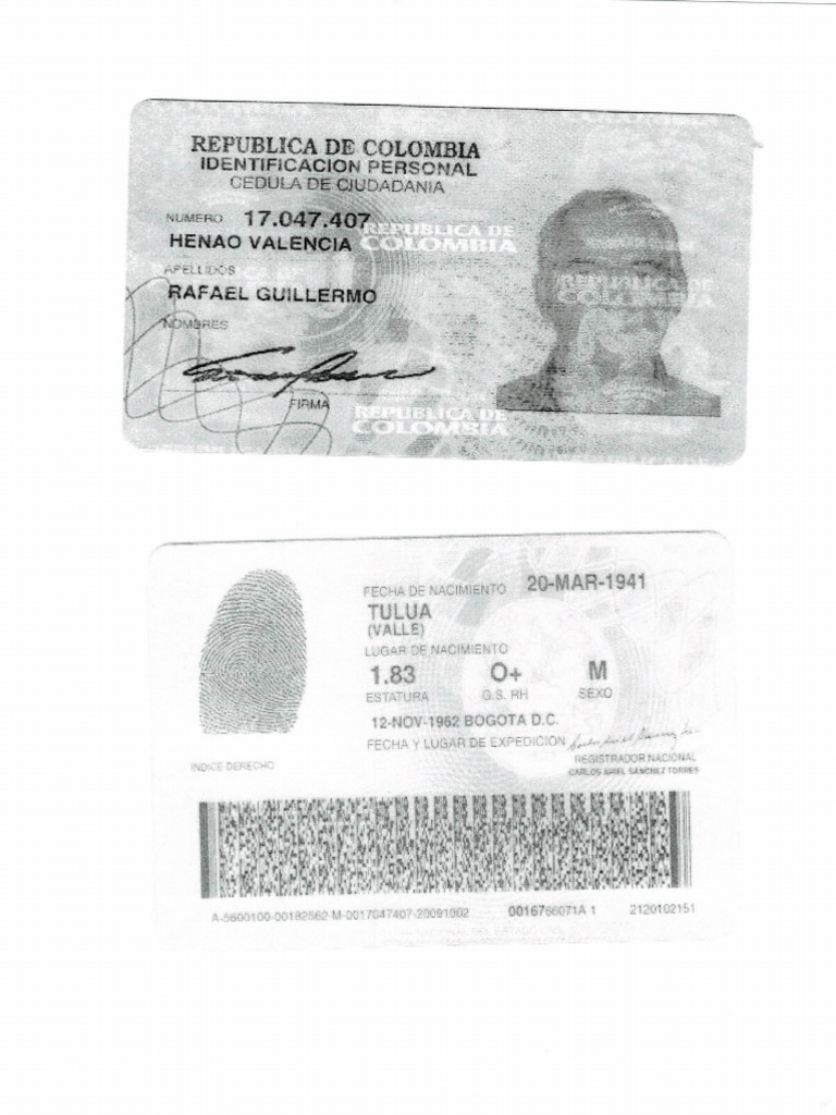 Cedula SR - Rafael Guillermo Henao. - 0001 | PDF