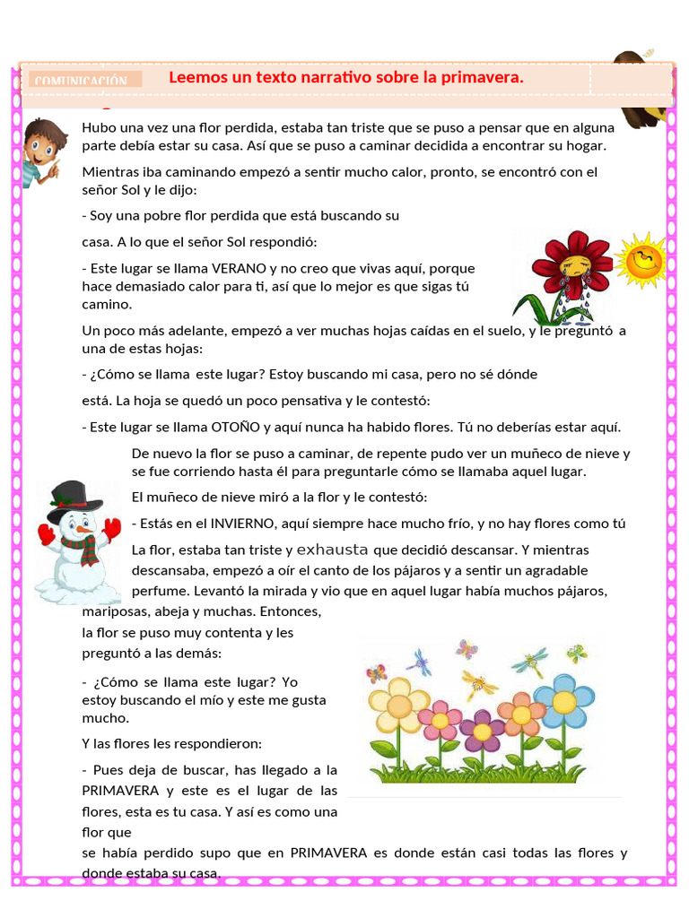 D2 A1 FICHA Leemos Un Texto Narrativo Sobre La Primavera | PDF