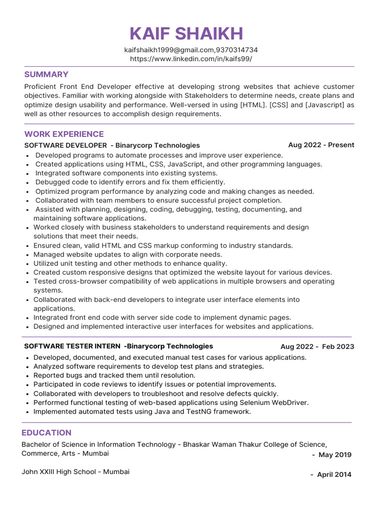 Kaif Shaikh Resume | PDF