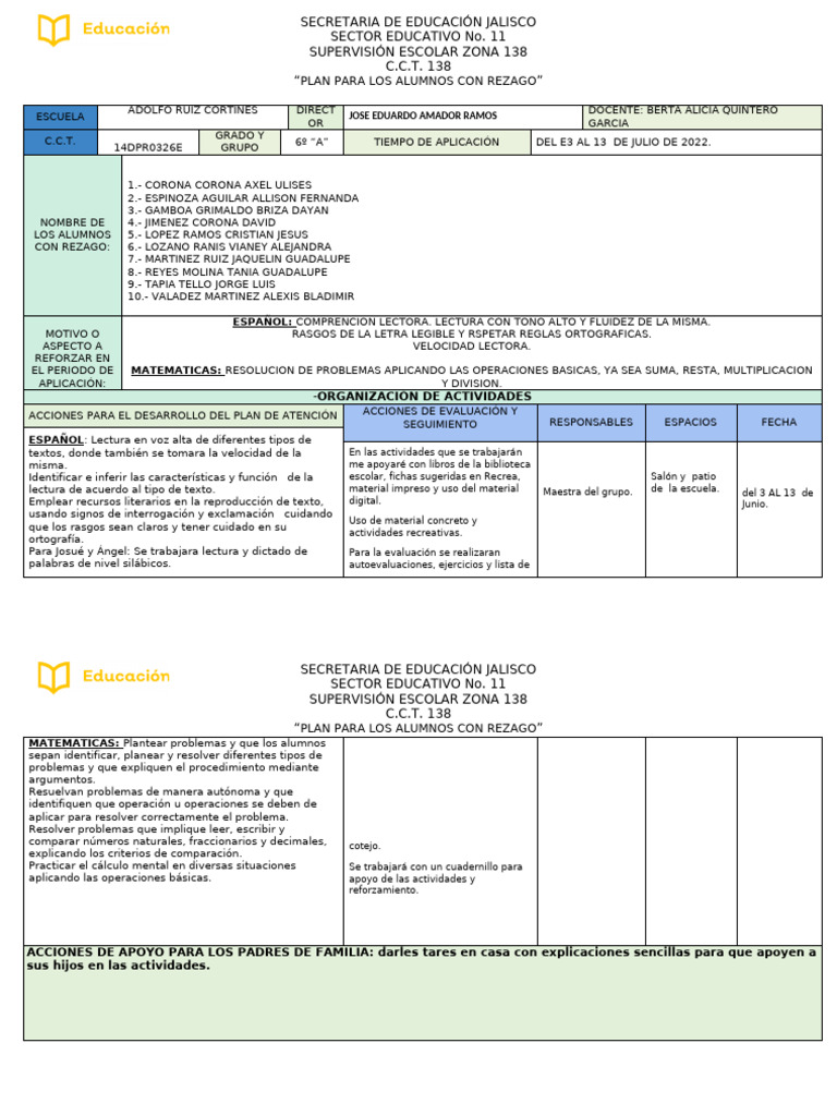 “PLAN EMERGENTE DE ATENCIÓN” 6o ARC | PDF