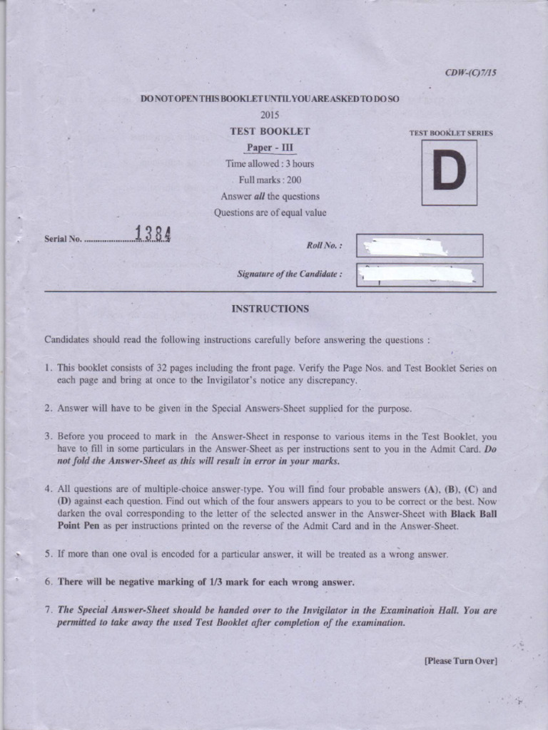 WBCS Main 2015 Question Paper - GS I - Paper III | PDF