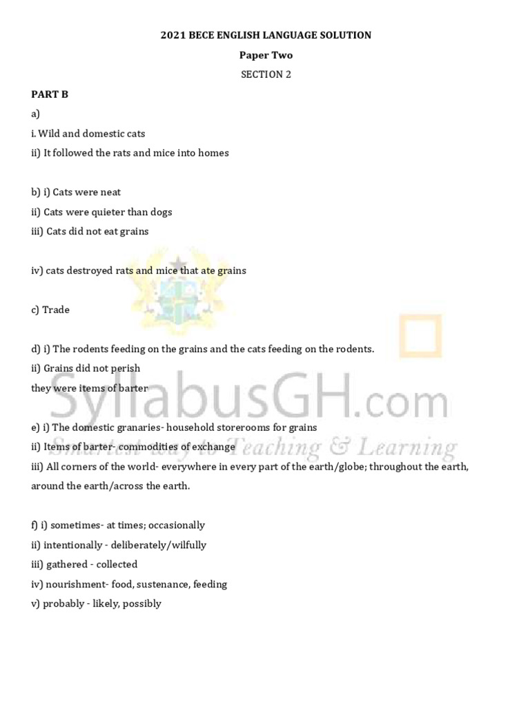 2021 Bece English Language Solution | PDF