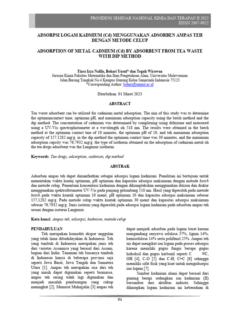 Adsorben Ampas Teh | PDF