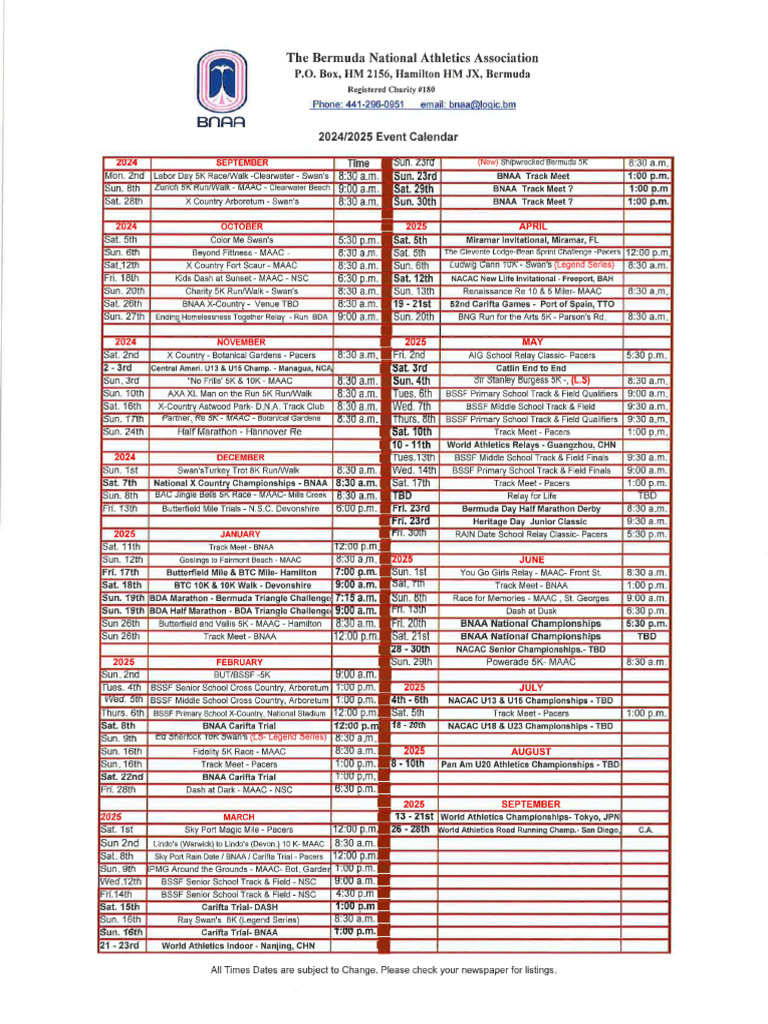 BNAA 2024 2025 Event Calendar | PDF