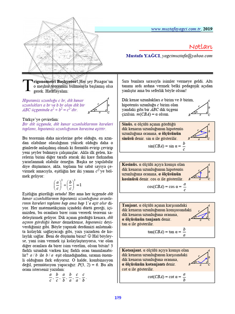 Cebir: Temel Trigonometrik Teoremler | PDF