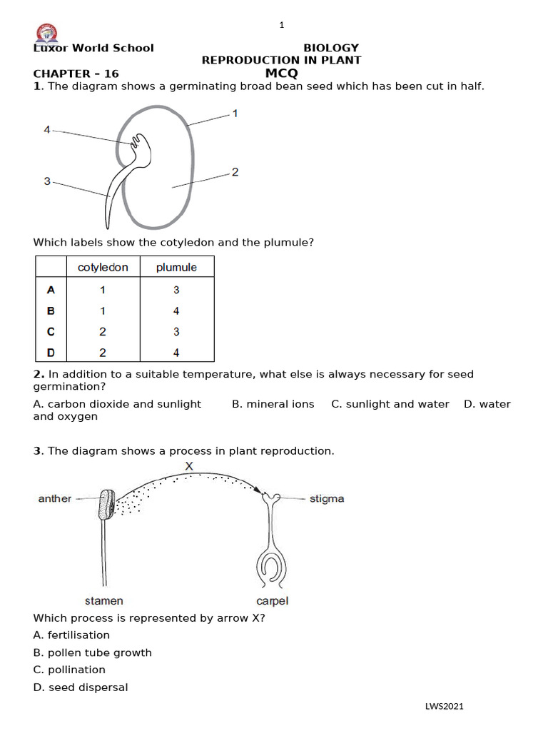 16 - Reproduction in Plant MCQ QP | PDF