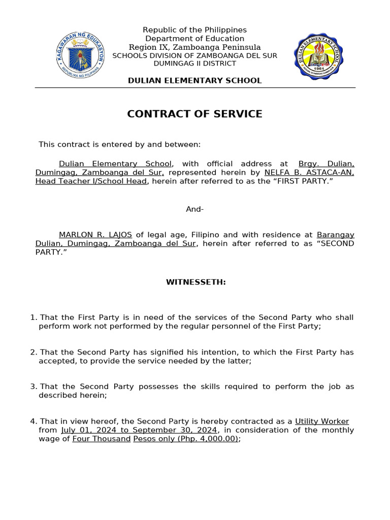 Contract of Service Utility | PDF