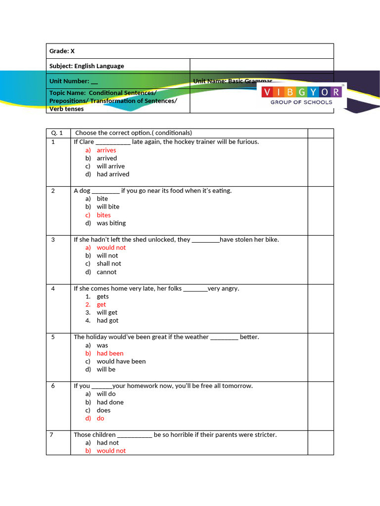 G10 - MCQ's - Conditionals+ Basic Concepts. | PDF