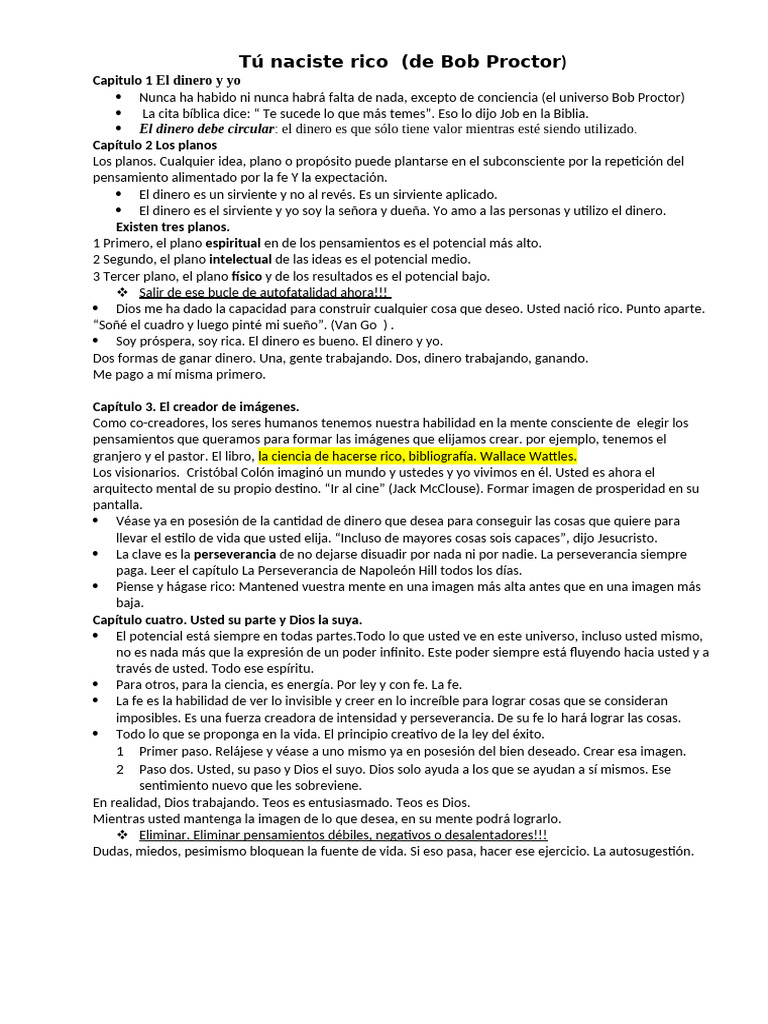 Tu Naciste Rico Bob Proctor RESUMEN MABY | PDF