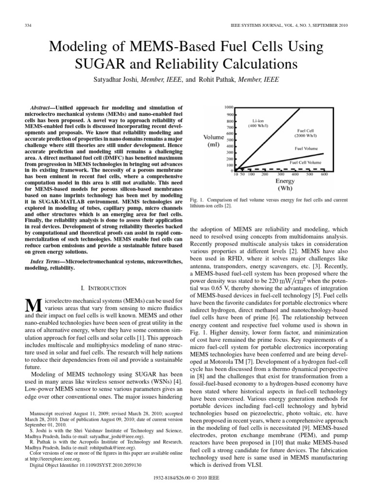 Modeling of MEMS-Based Fuel Cells Using SUGAR and Reliability Calculations | PDF | Fuel Cell ...