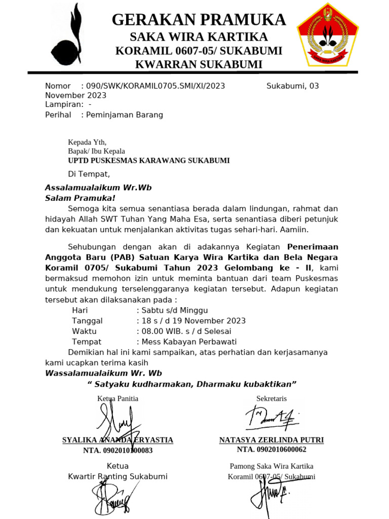 Surat Peminjaman Barang PAB Final | PDF