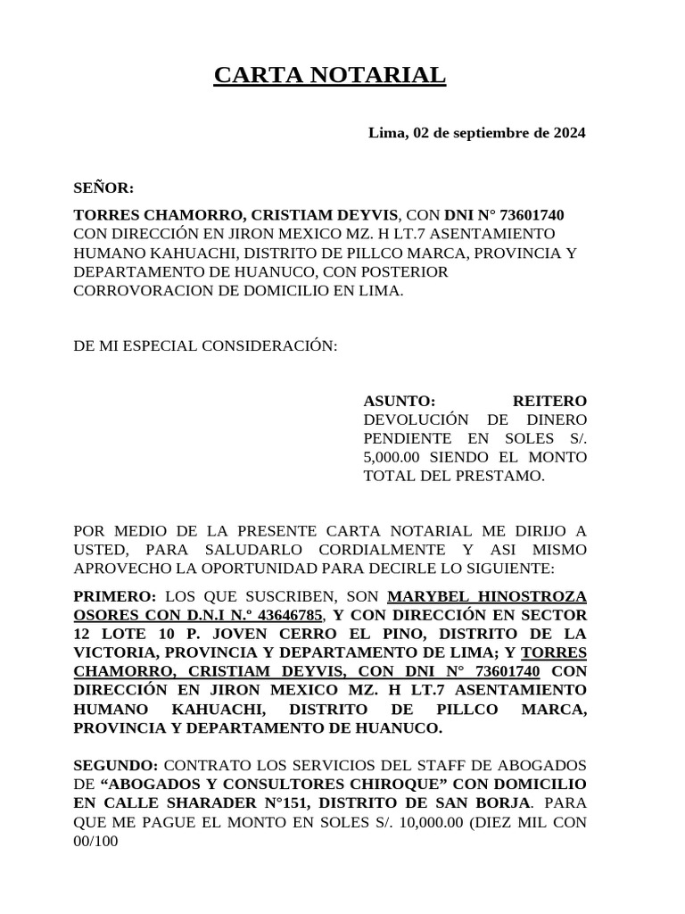 Carta Notarial - CDTC | PDF