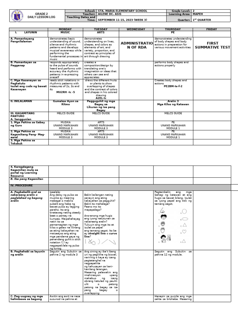 Q1 W3 DLL Mapeh | PDF