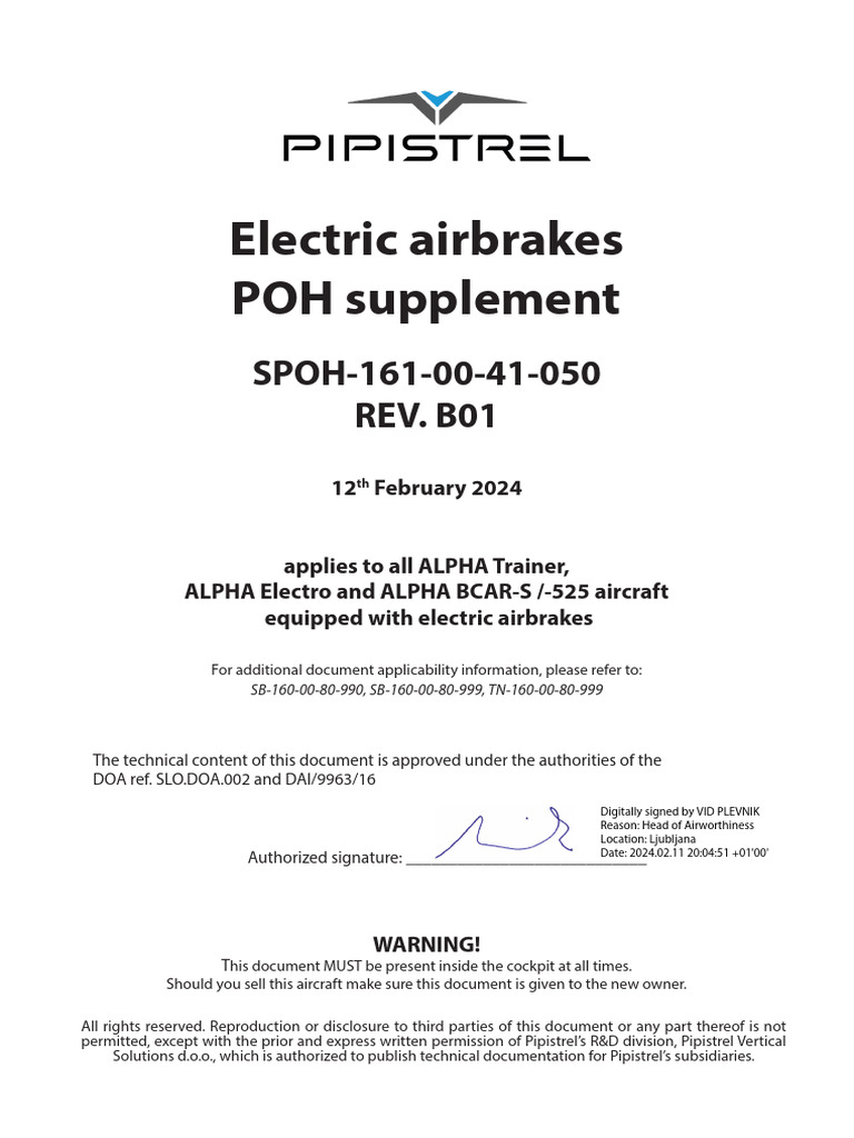 SPOH-161-00-41-050 - B01 Electric Airbrakes POH Supplement | PDF
