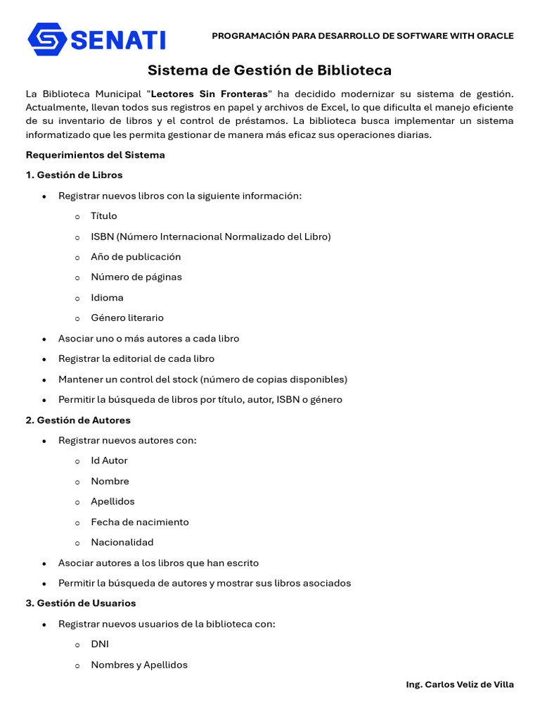 Sistema de Gestión de Biblioteca | PDF