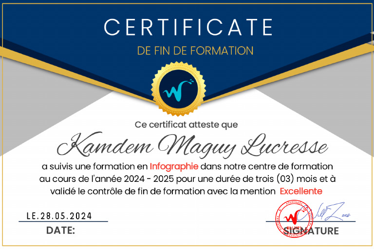 Certificat de Formation en Infographie de Kamdem Maguy Lucresse | PDF