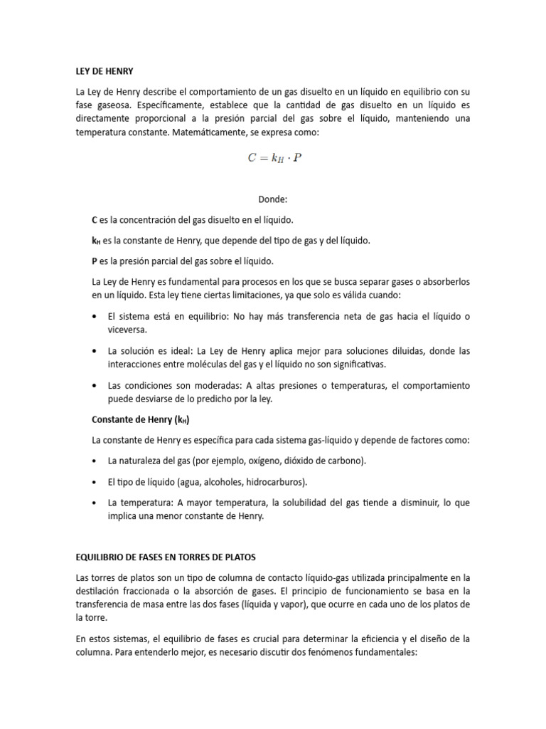 Ley de Henry y Equilibrio de Fases | PDF | Absorción (Química) | Gases