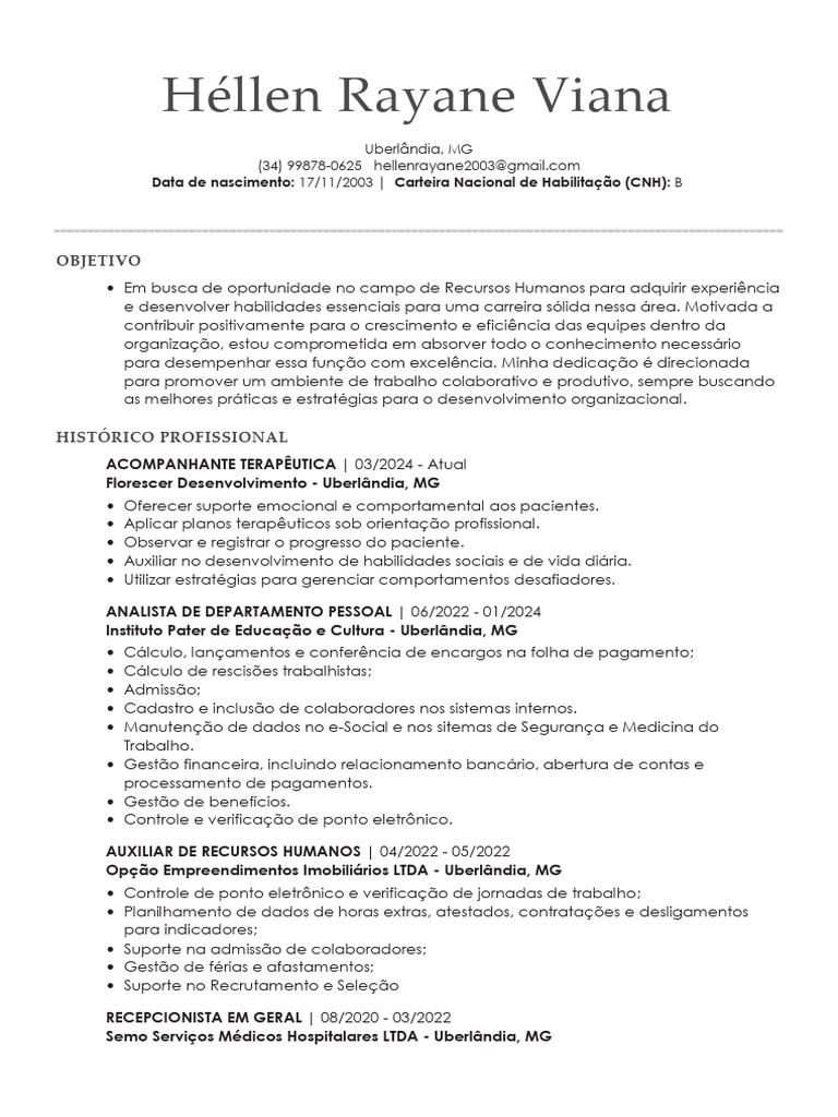 Currículo Héllen Rayane Viana | PDF