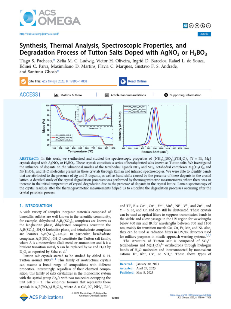 Pacheco Et Al 2023 Synthesis Thermal Analysis Spectroscopic Properties and Degradation Process ...