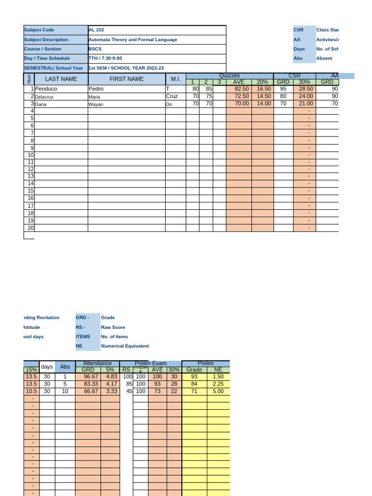 College Grading Sheet | PDF