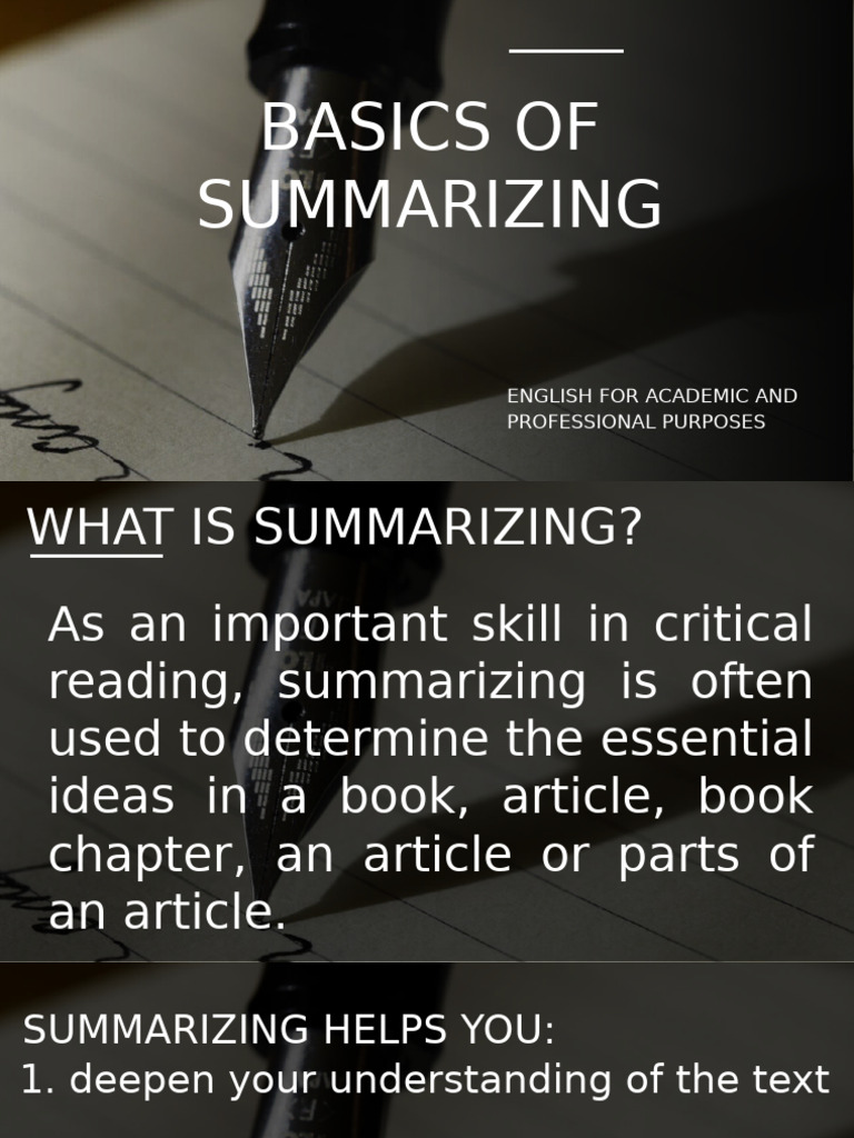 Basics of Summarizing | PDF