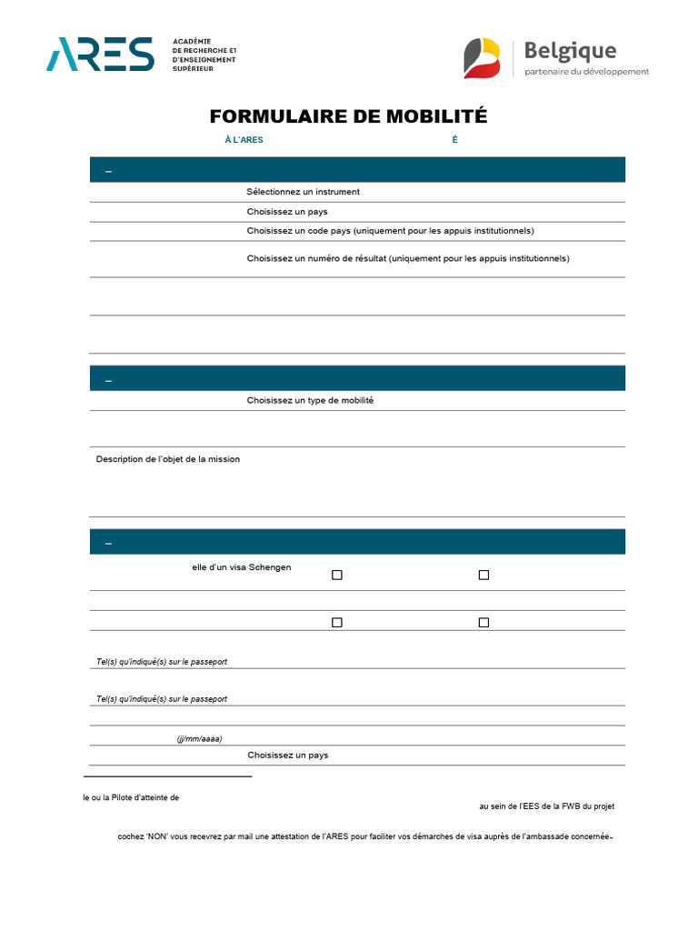 ARES CCD Formulaire de Mobilite | PDF