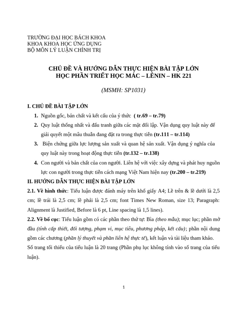 HK 221 - SP1031- DE TAI - HUONG DAN TIEU LUAN | PDF