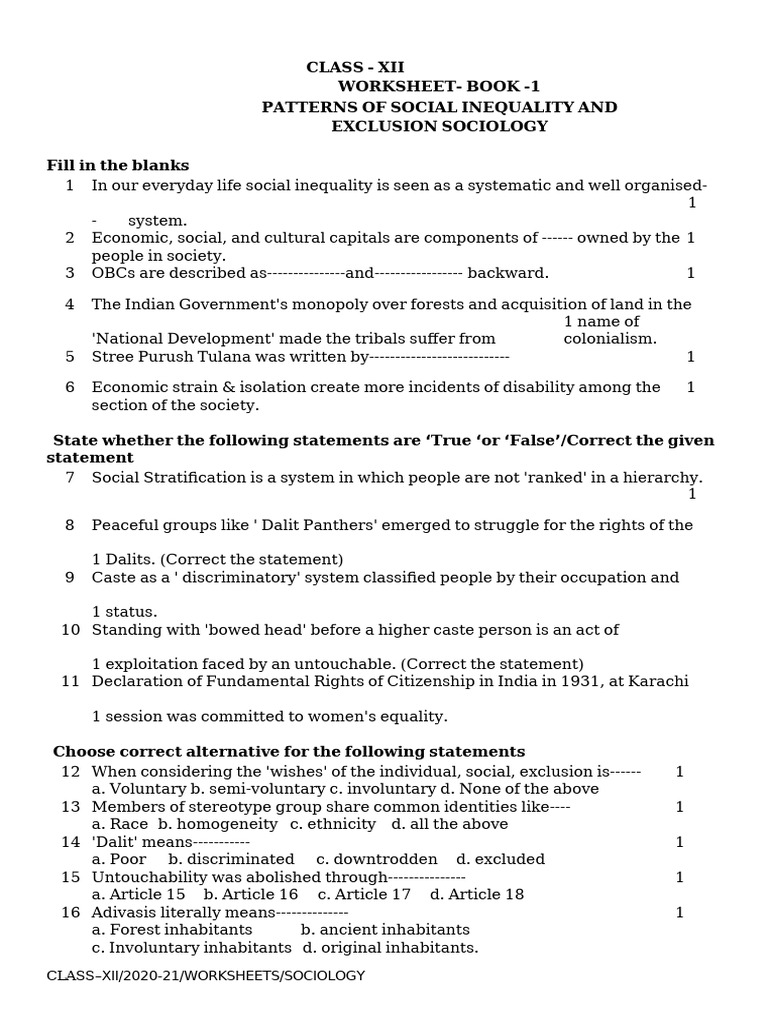 2020 - 21 - Class - Xii - Sociology - Book - 1 - Worksheets - 4 ...