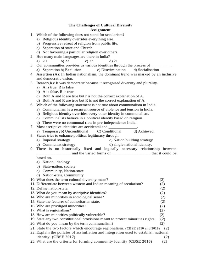 Cultural Diversity Class 12 Socio | PDF