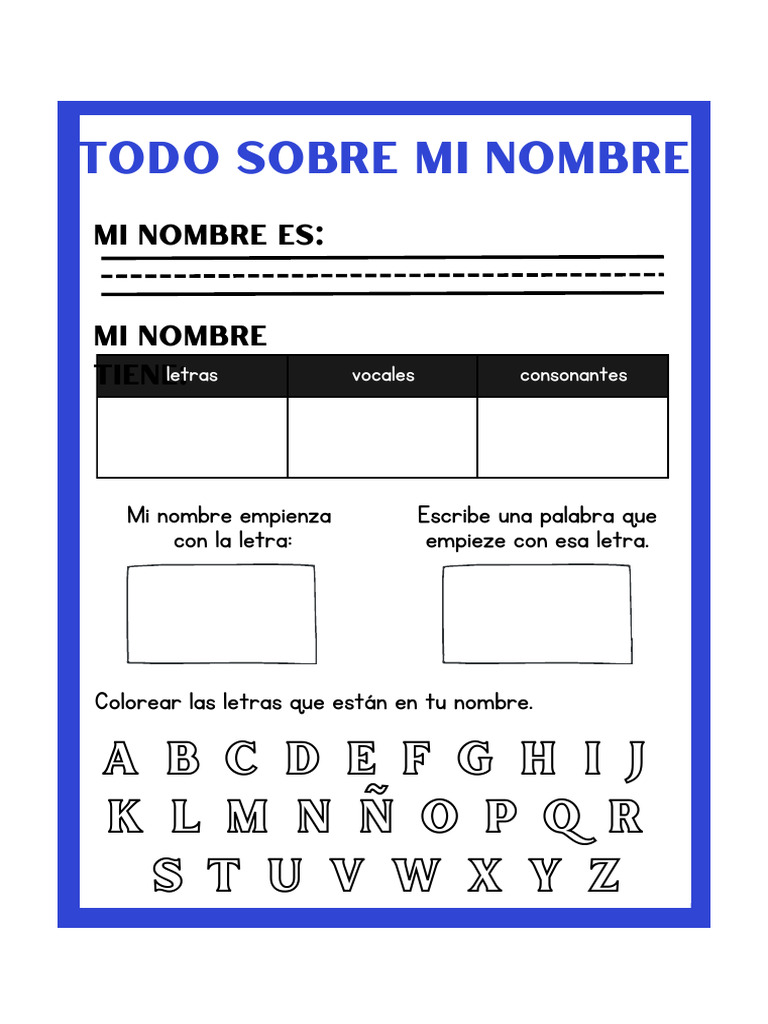 Todo Sobre Mi Nombre Hoja de Ejercicios | PDF
