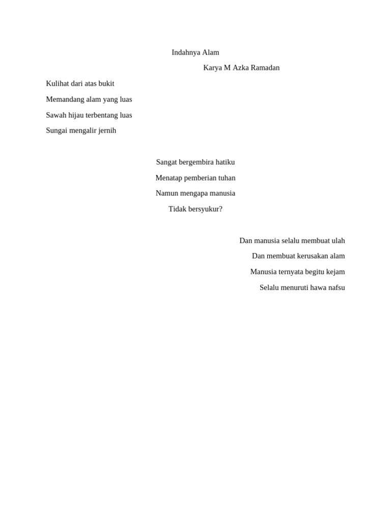 Indahnya Alam Puisi Azka Kelas 5C | PDF