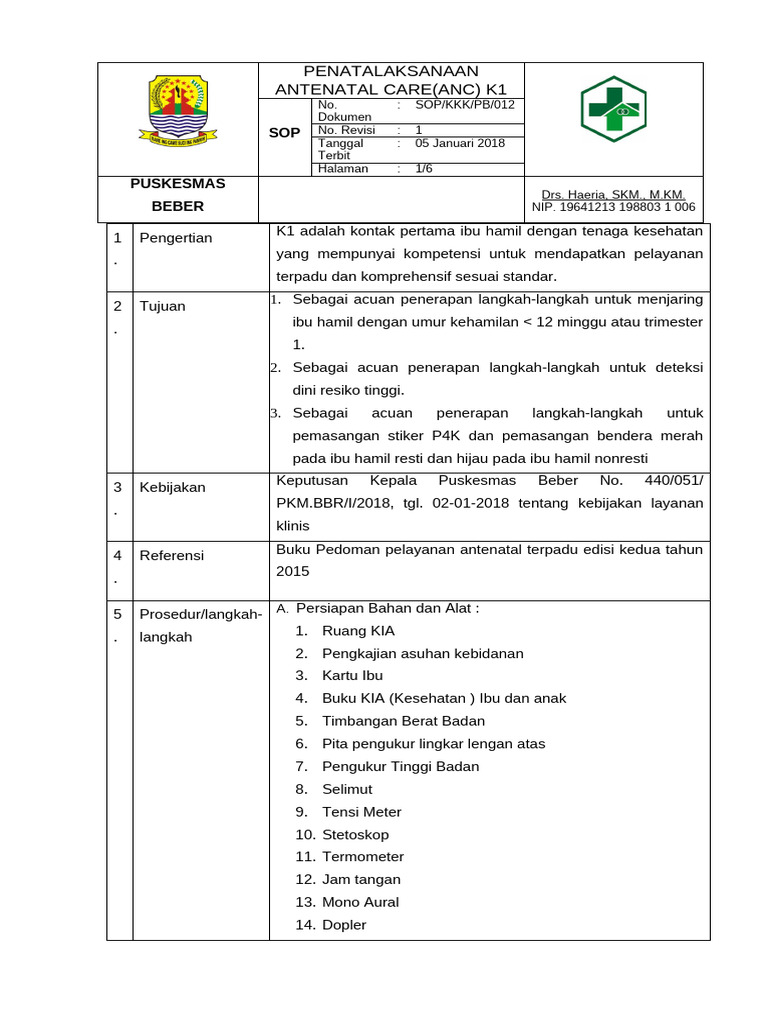 Ready Edit Sop 12 Antenatal Care k1 | PDF