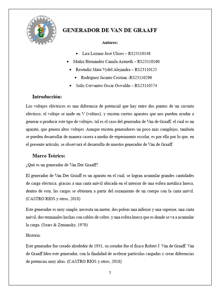 P1T1 Generador de Van de Graff | PDF