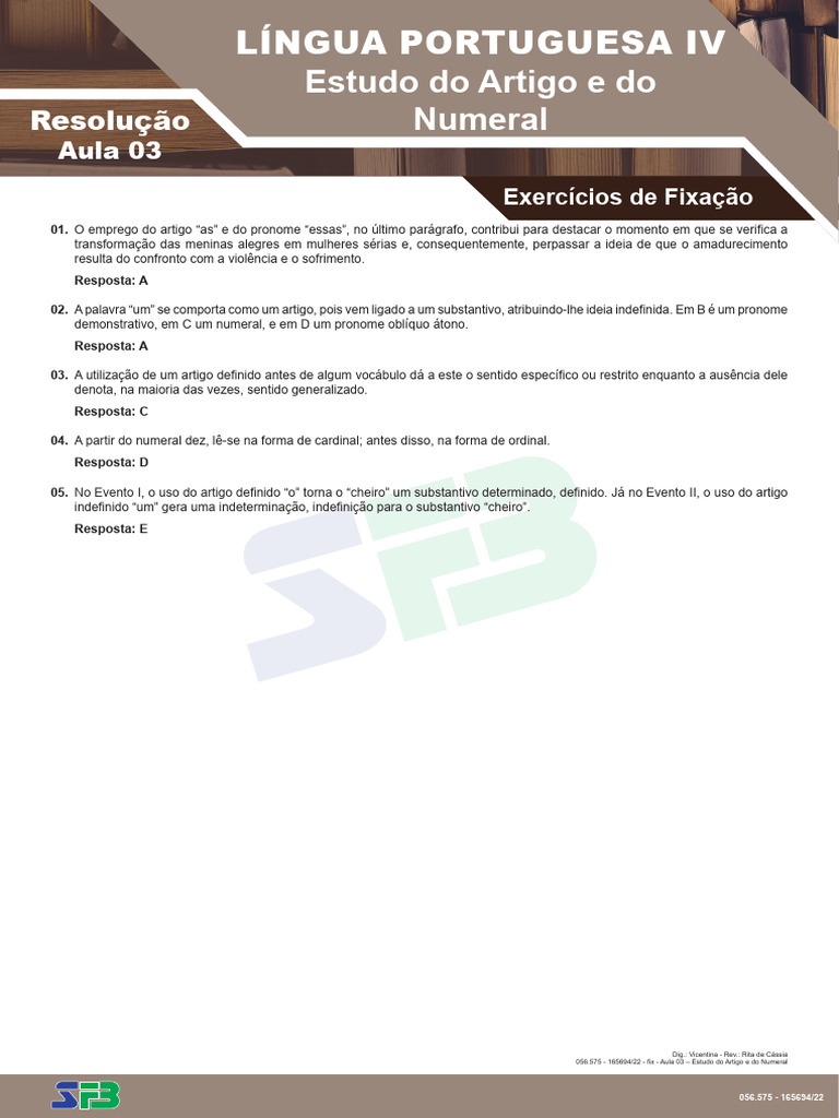 63ced46de33d1056.575 - 16569422 - Fix - Aula 03 - Estudo Do Artigo e Do Numeral | PDF