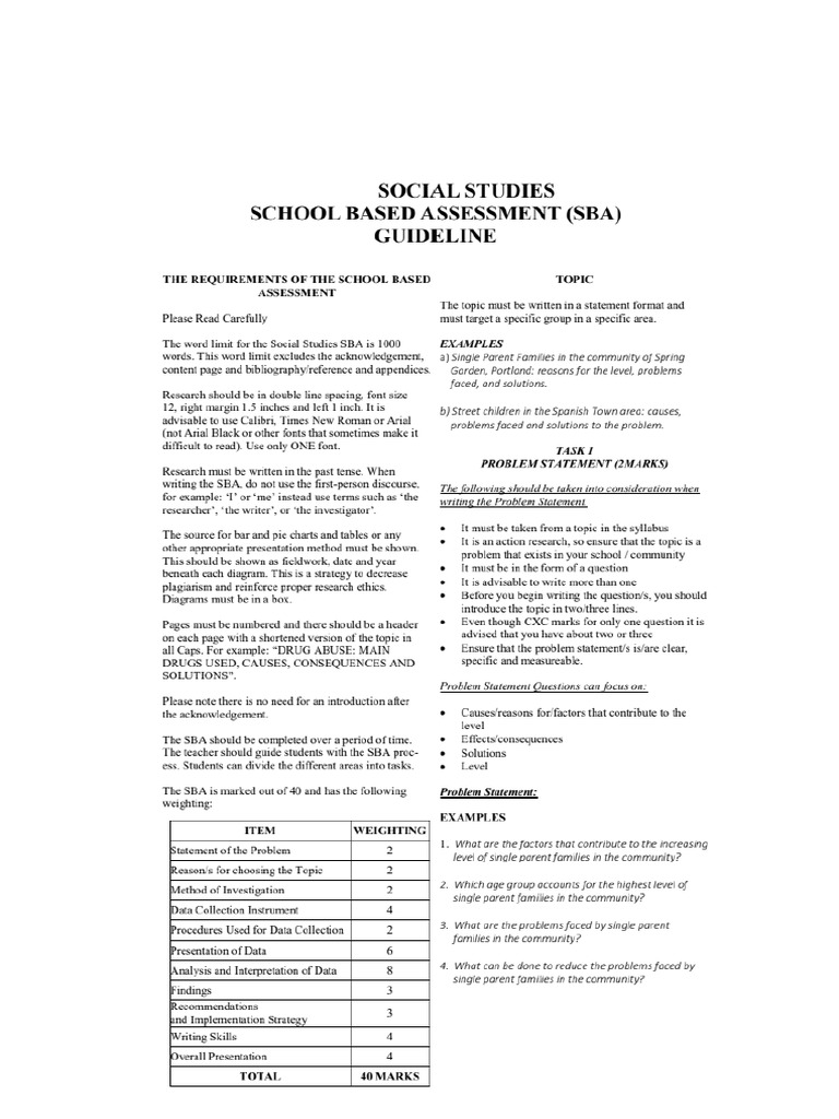 Sba Guidlines Social Studies 240912 121032 | PDF