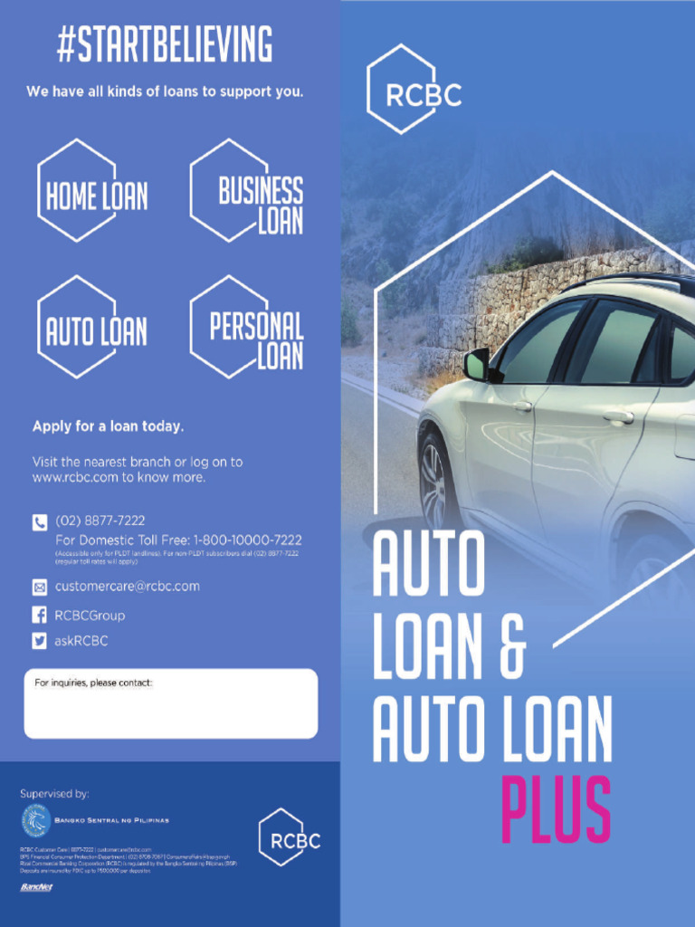 RCBC Auto Loan Application Form 2023 | PDF