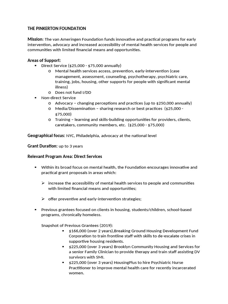 Pinkerton Foundation Profile | PDF