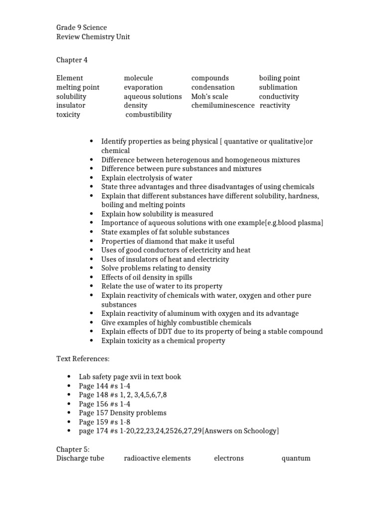 Chemistry Unit Review | PDF