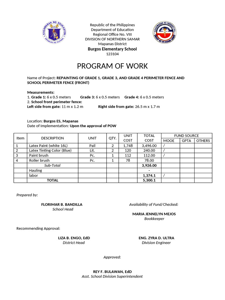 Program of Work - Copy - 111159 | PDF